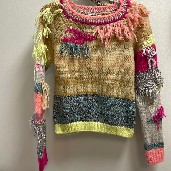 Anthropologie | Sweaters | New Womens Anthropologie Fringed Colorblock Sweater | Poshmark